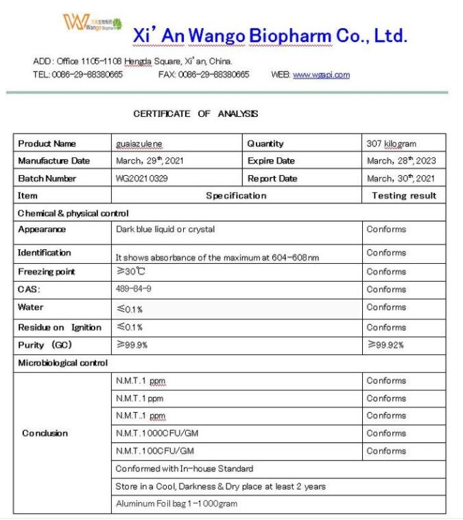 Guaiazulene 99% Anti Inflammatory Agents Supplements Cas 489-84-9 Api ...